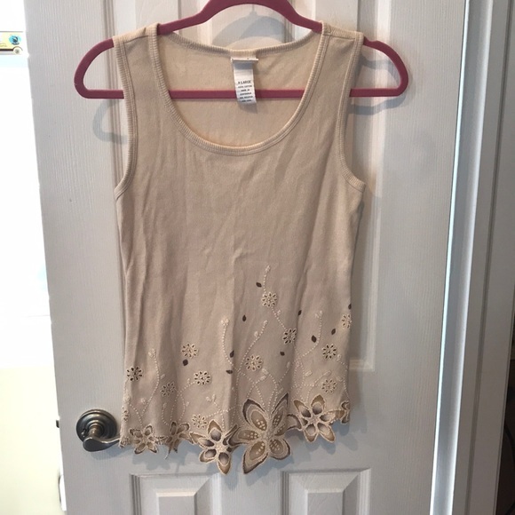 unknown | Tops | Cream Colored Beaded Ribbed Tank Top | Poshmark
